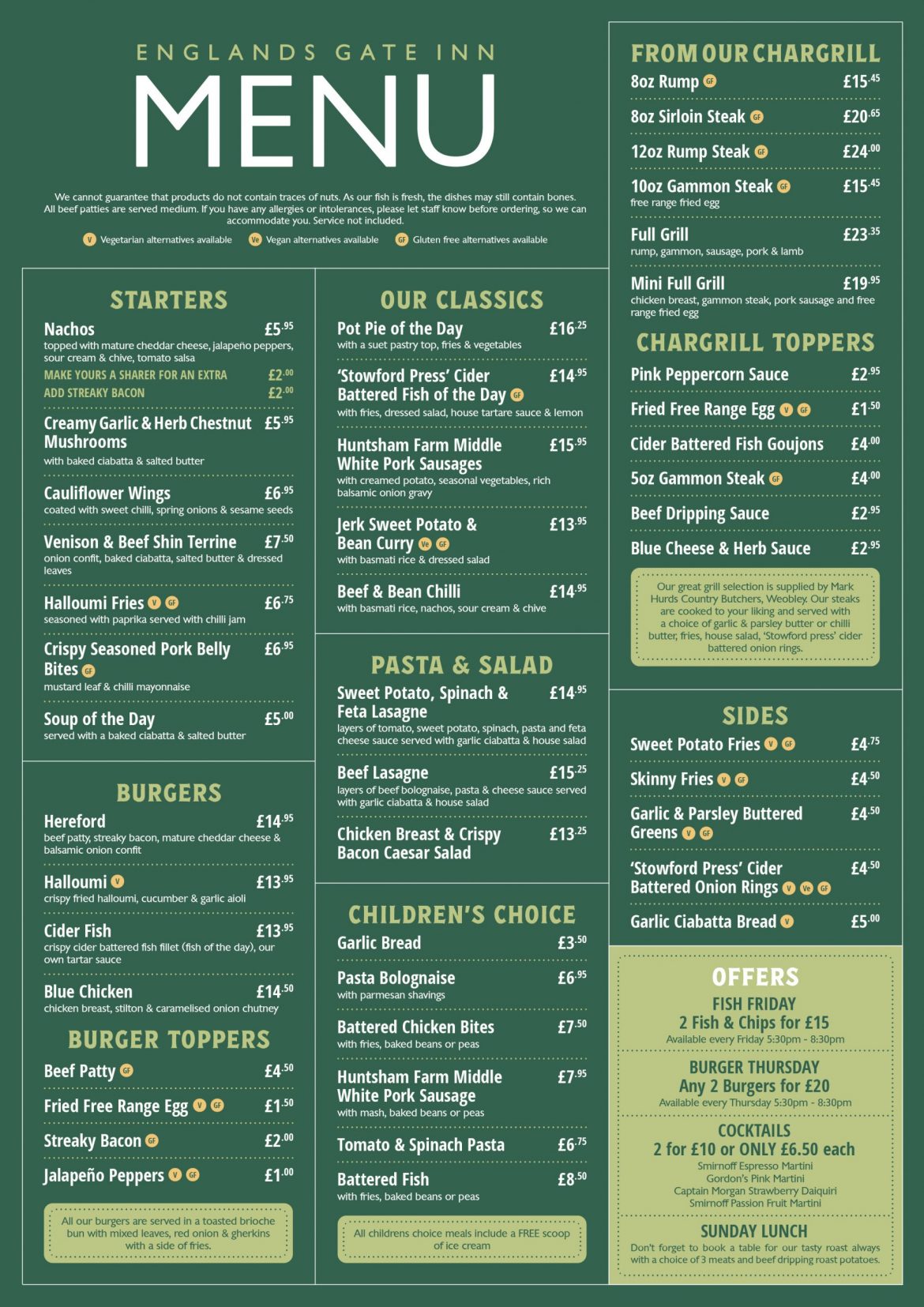 Restaurant Menu – England's Gate & The Coach House